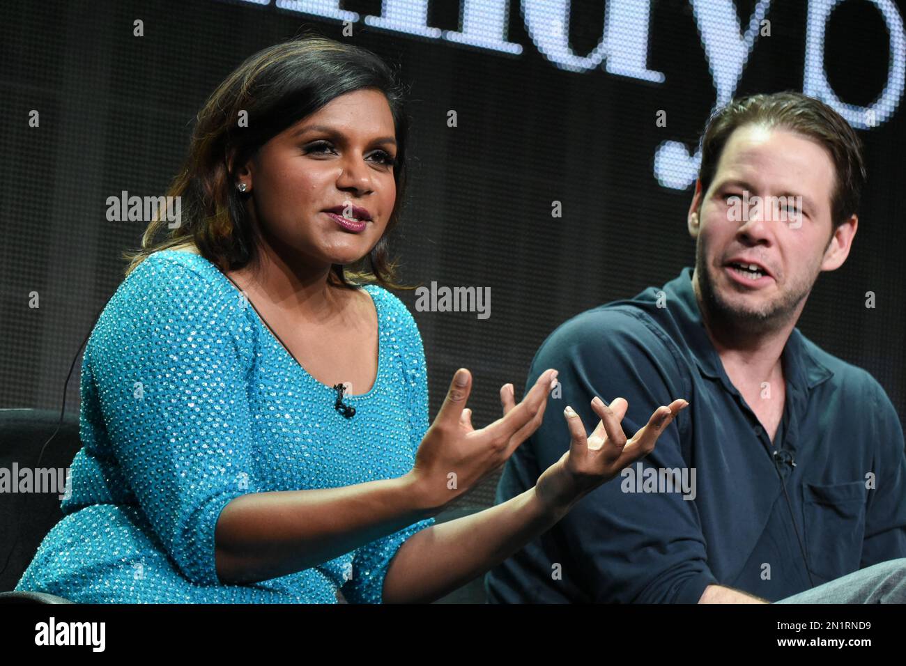 Actors Mindy Kaling, left, and Ike Barinholtz participate in the "The ...