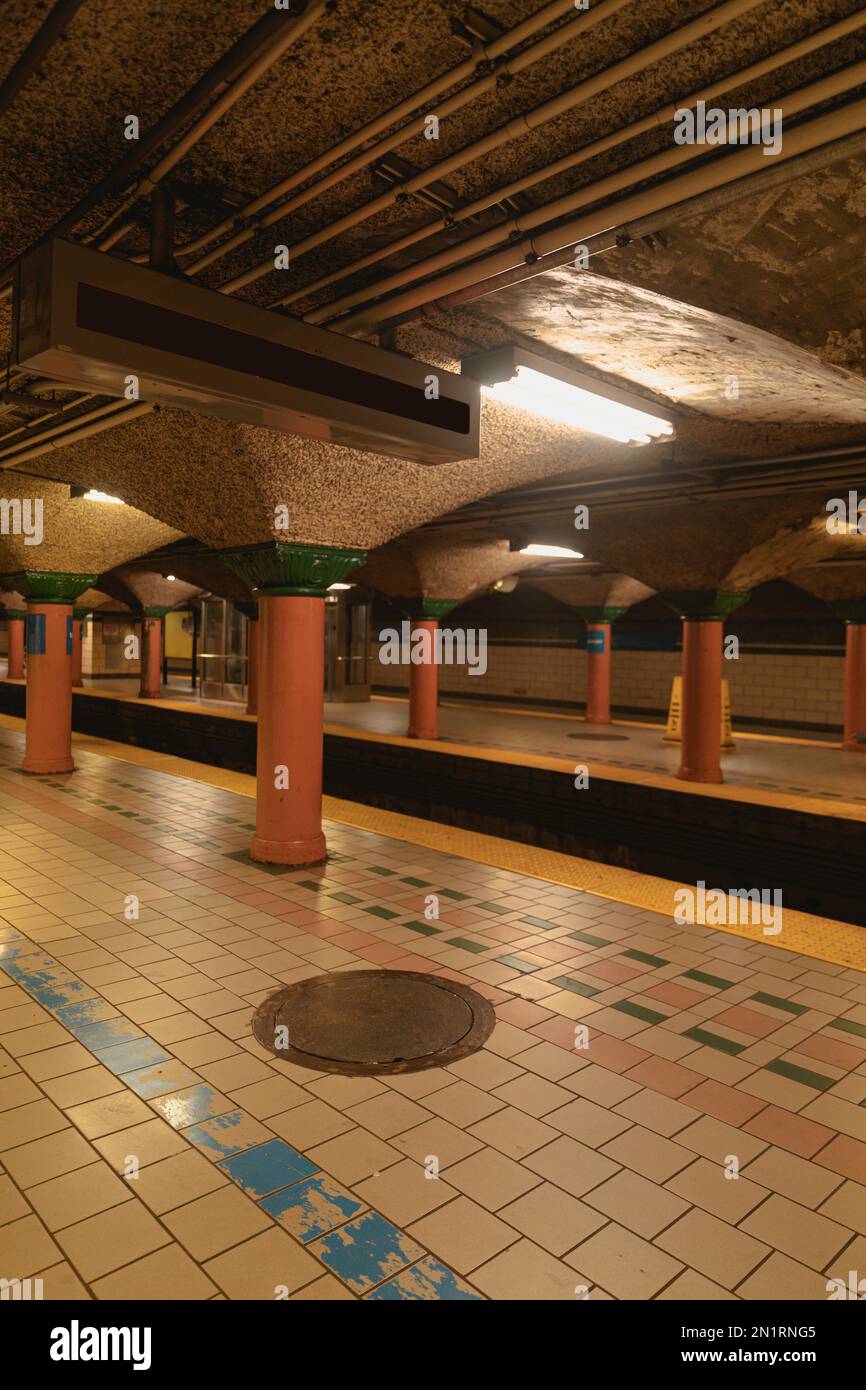 platforms of New York subway with columns and lamps,stock image Stock ...