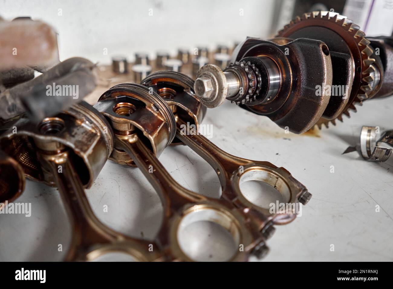 Many tools and auto spare parts car at a car repair shop. Car parts for ...