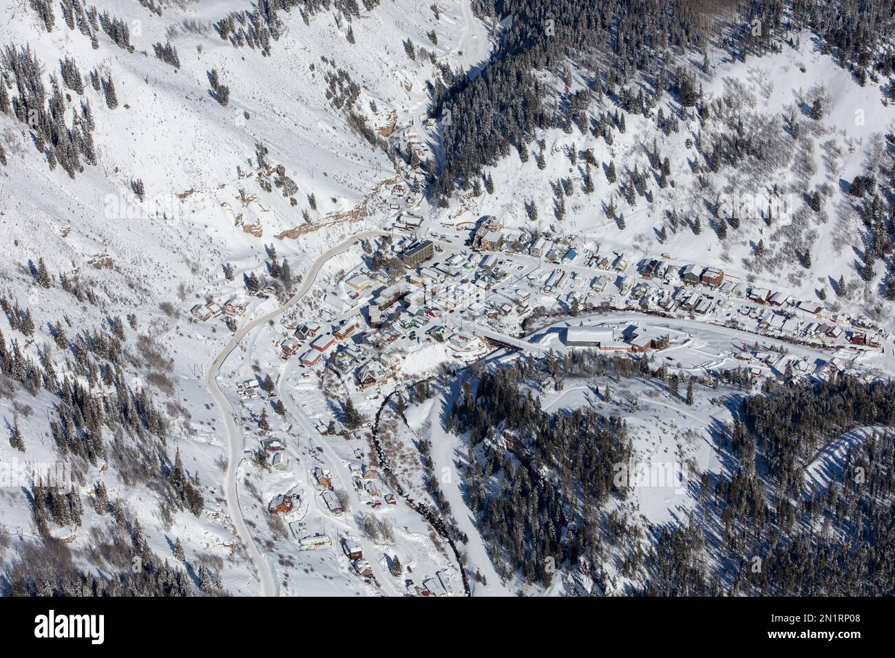 Aerial view of Red Cliff, Colorado on a sunny Winter afternoon Stock ...