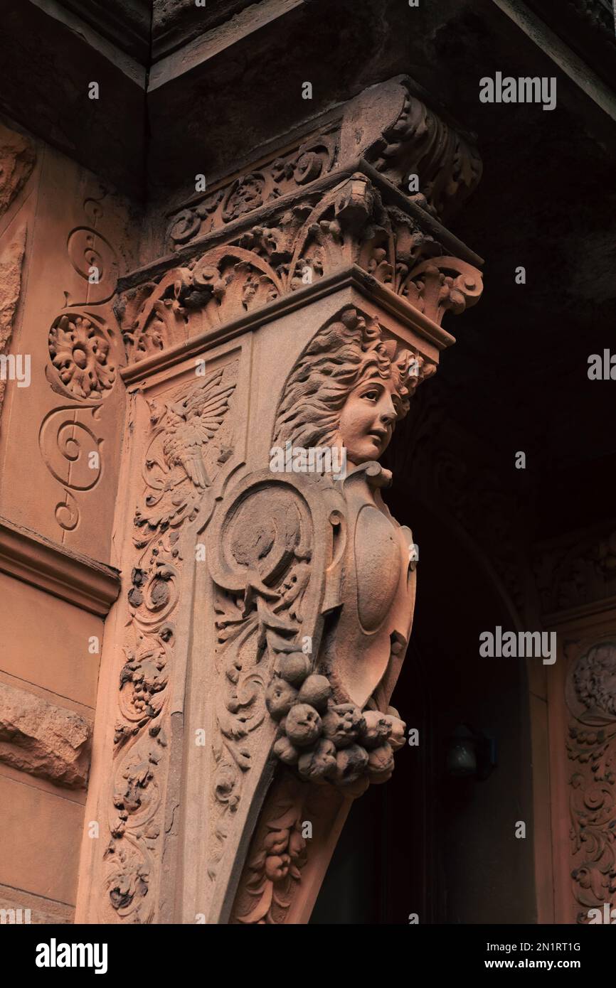 Sculpture on facade of building in street in New York City,stock image ...