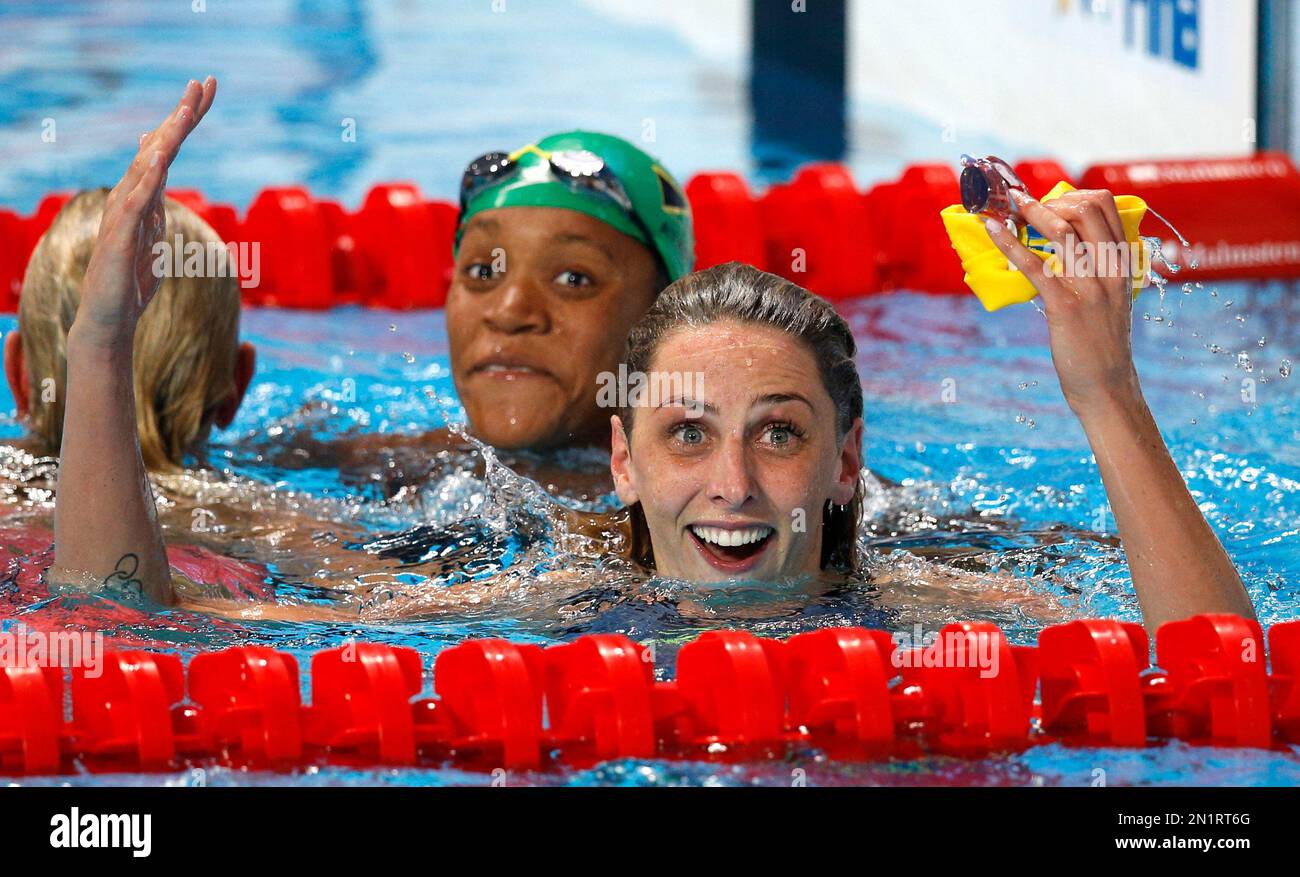 Sweden's gold medal winner Jennie Johansson, front, and Jamaica's ...