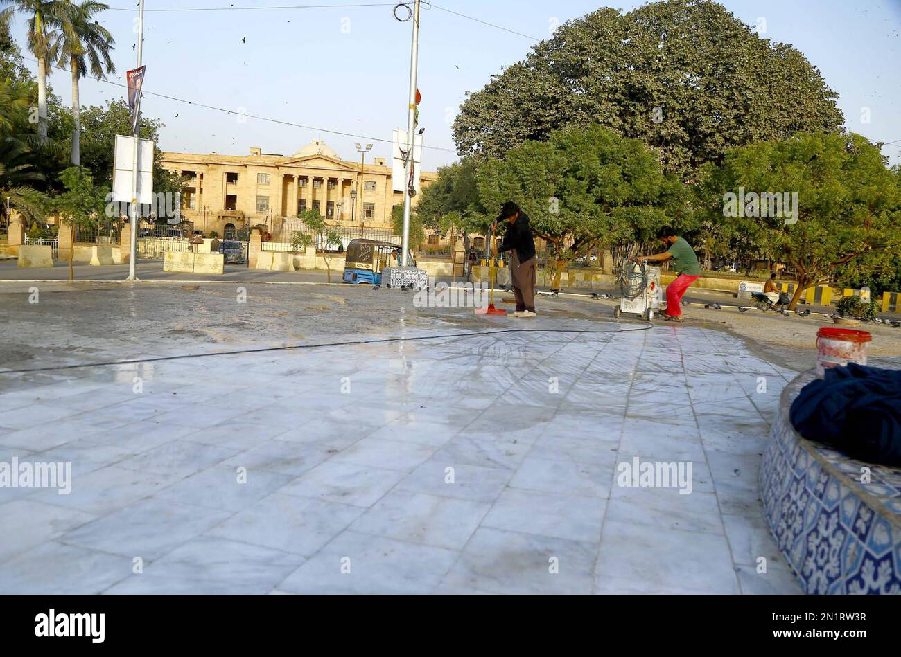 Hyderabad, Pakistan, 06/02/2023, Laborers busy renovation construction ...