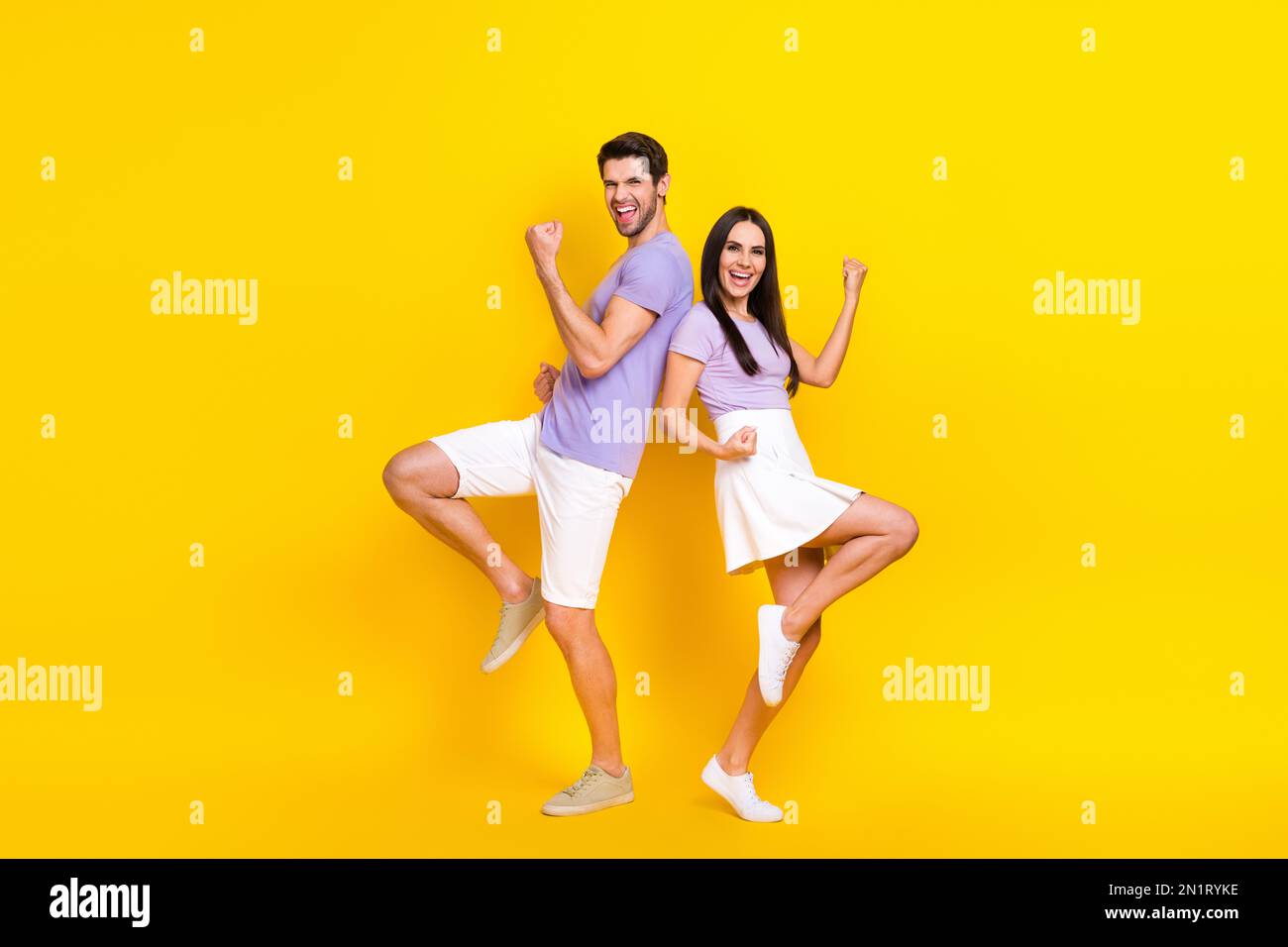 Full body photo of pretty young girl male celebrate lottery luck ...