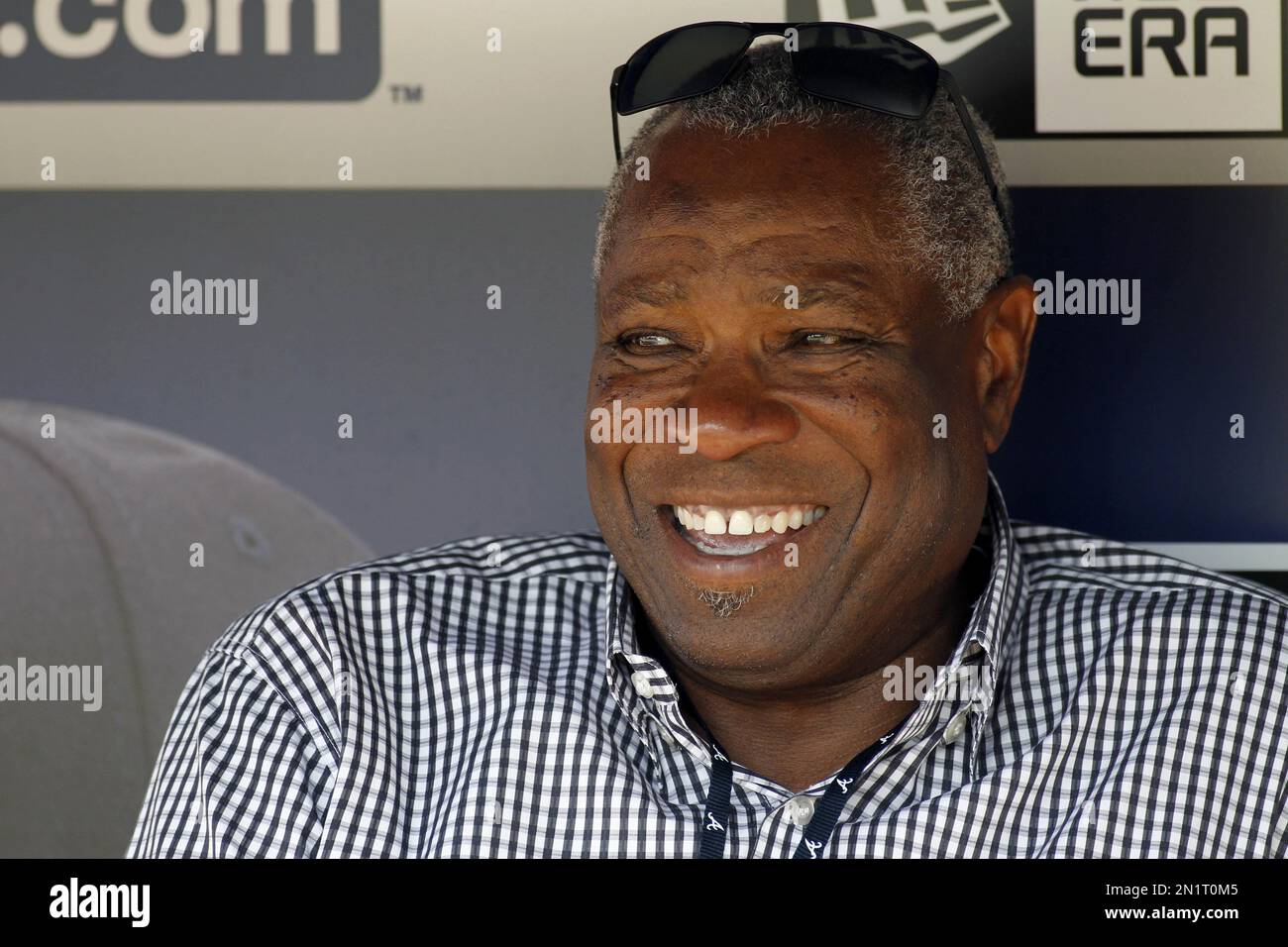 Former manager Dusty Baker sits in the Atlanta Braves dugout before a ...