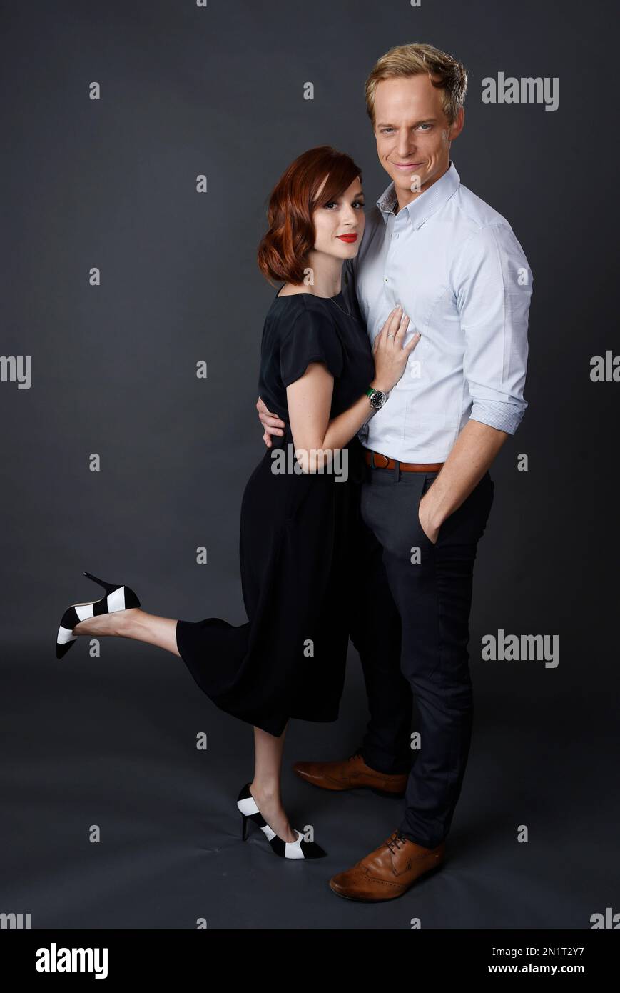 Aya Cash, left, and Chris Geere, cast members in the FX comedy series ...