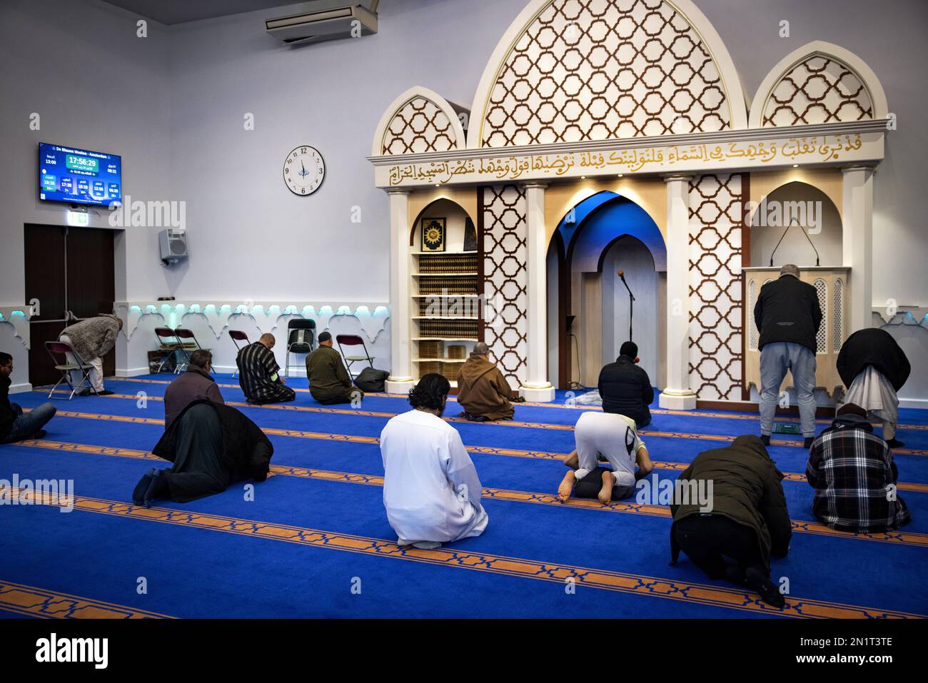 AMSTERDAM - Muslims in prayer in the Blue Mosque where an extra prayer ...