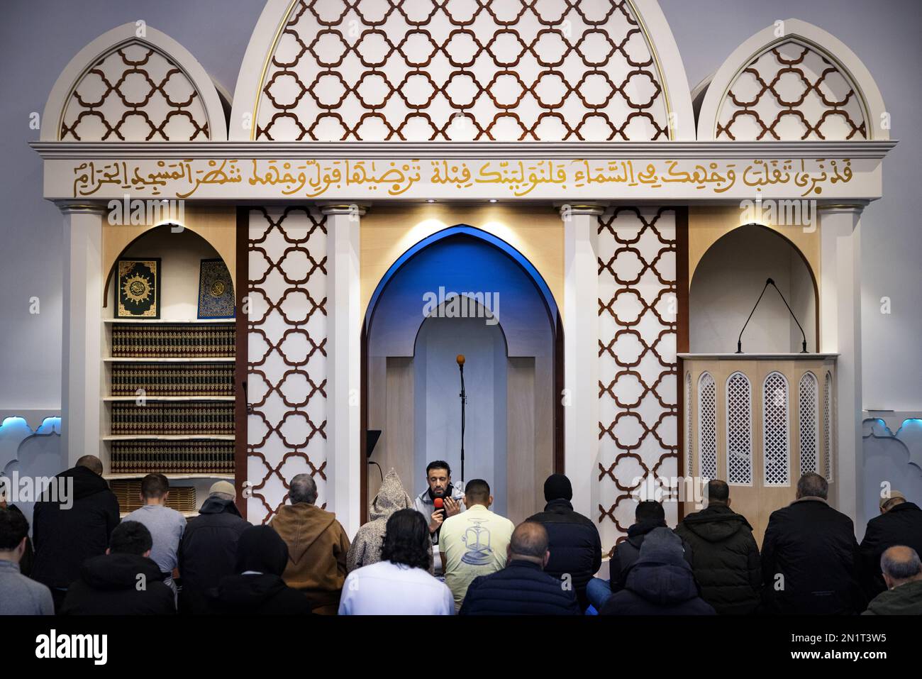 AMSTERDAM - Muslims in prayer in the Blue Mosque where an extra prayer ...