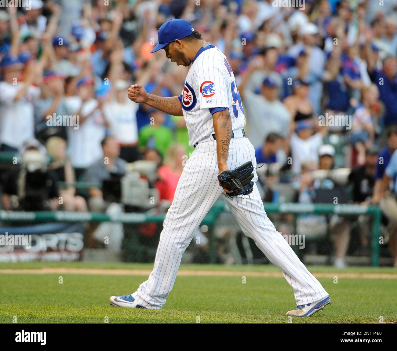 Chicago Cubs relief pitcher Hector Rondon reacts after getting the ...