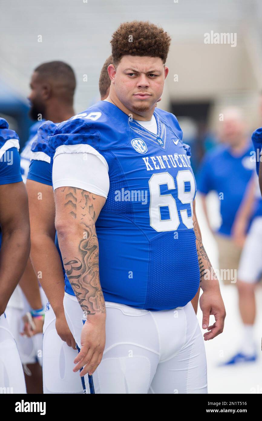 Kentucky defensive tackle Matt Elam waits to be interviewed during NCAA ...