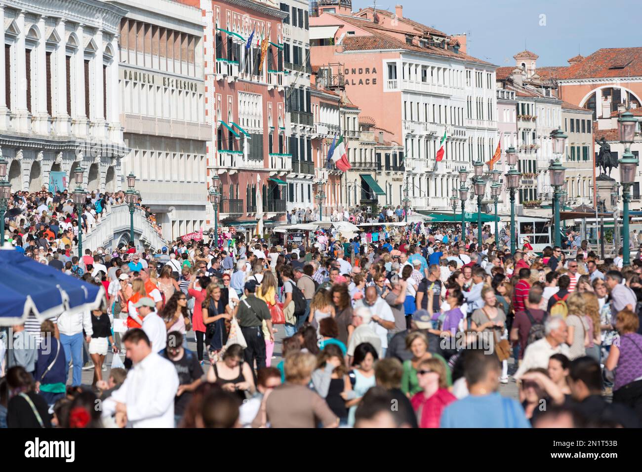 Italy, Venice, crowds along Riva Degli Schiavoni near St.Mark's Square ...