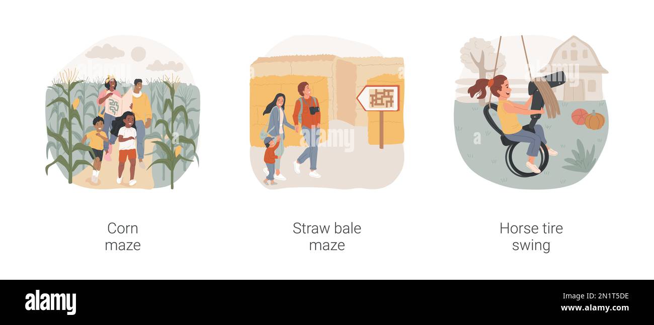 Family outdoor fun activities isolated cartoon vector illustration set ...