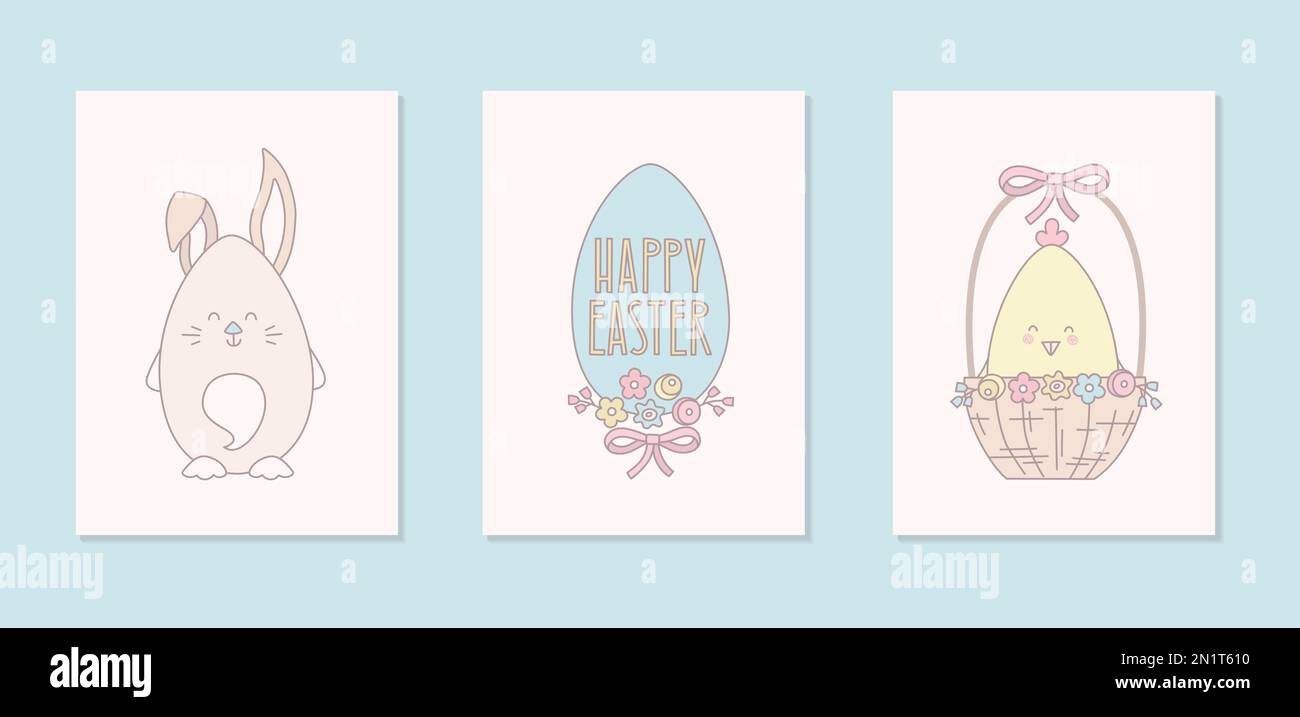 Easter cards set with bunny, chick, basket, egg for invination, banner ...