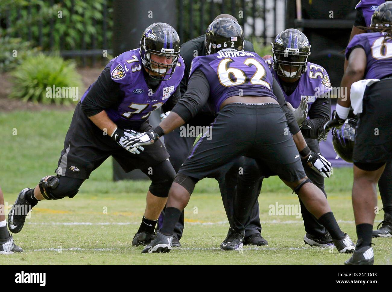 Baltimore Ravens guard Marshal Yanda, left, and center Jeremy Zuttah ...