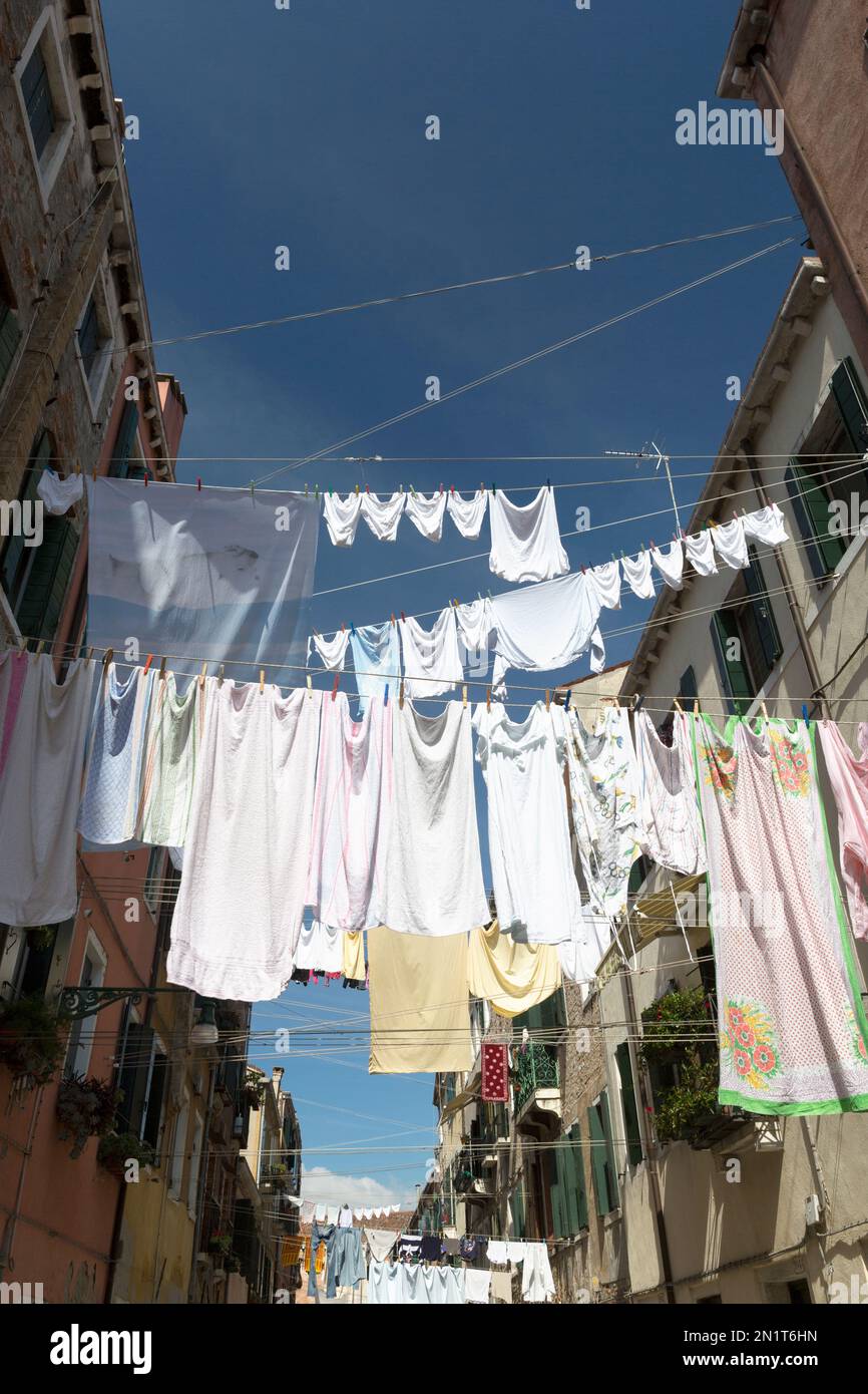 Italy, Venice, washing lines in the region of Riva Ca Di Dio Stock ...