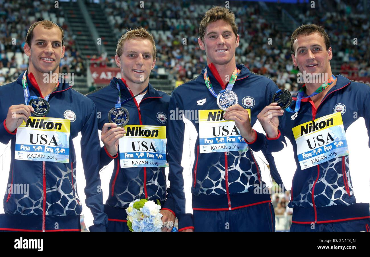 The US men's 4x200m freestyle relay team from left, Michael Weiss, Reed ...