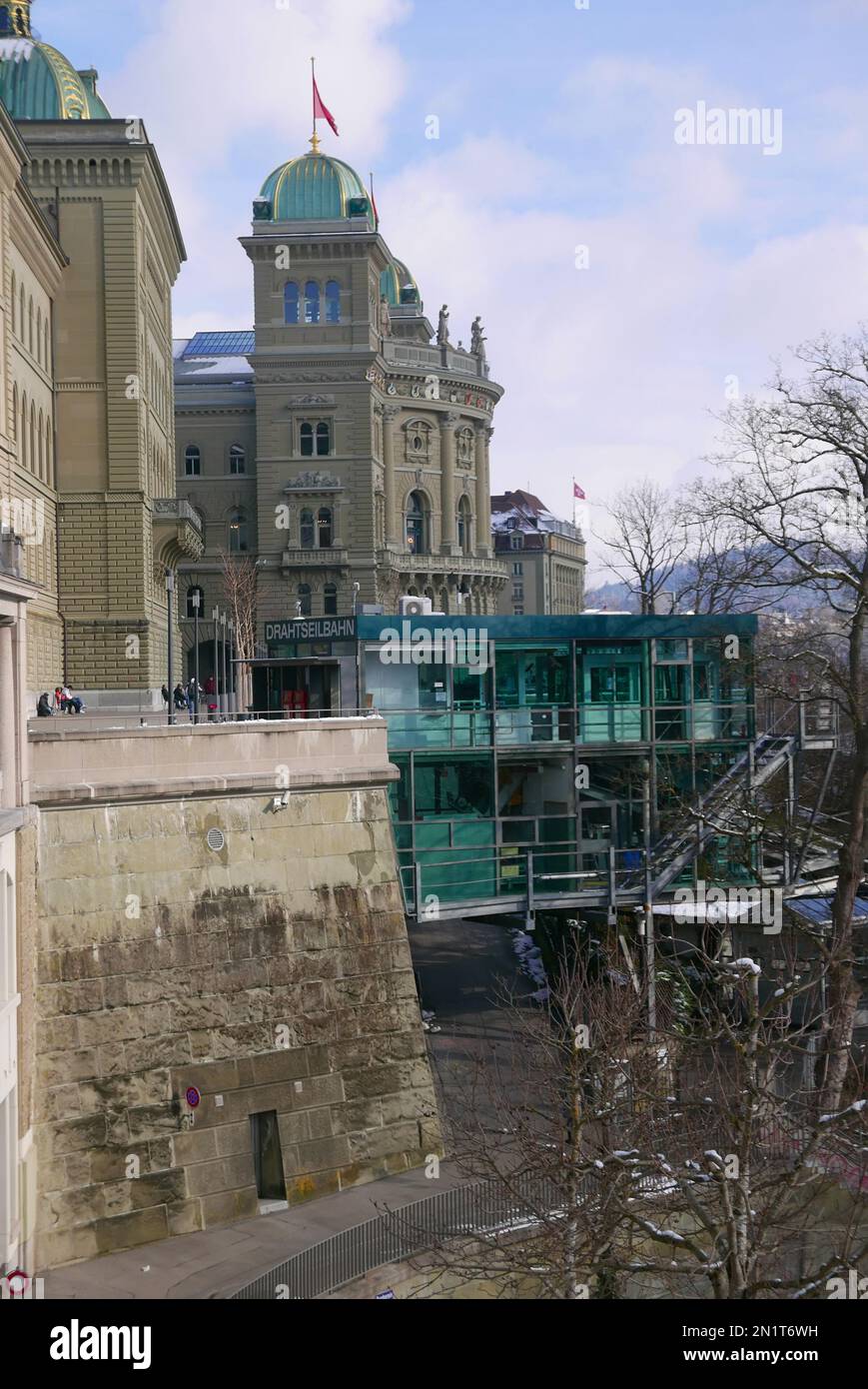 Swiss Historical National Government building and the funicular railway ...
