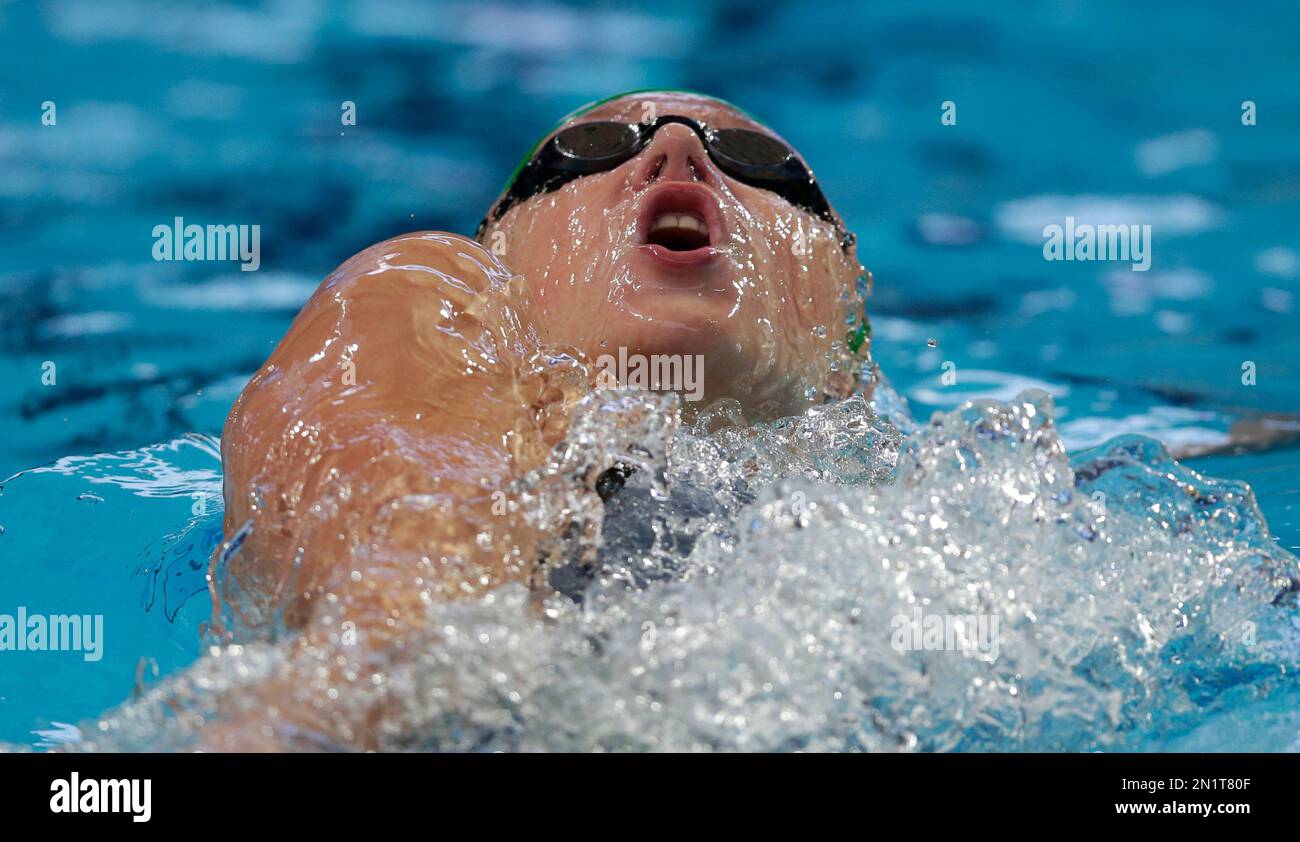 Russia's Daria Ustinova competes in a women's 200m backstroke heat at ...