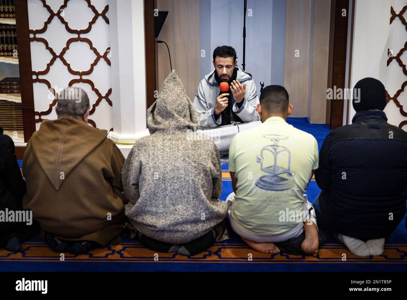 AMSTERDAM - Muslims in prayer in the Blue Mosque where an extra prayer ...