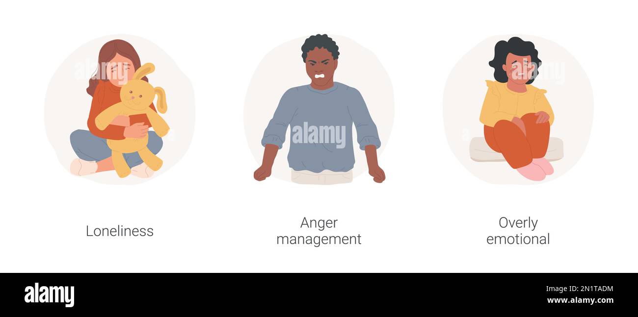 Difficulties with emotions isolated cartoon vector illustration set ...