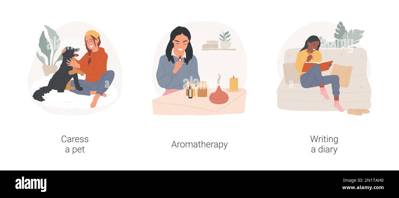 Relaxation methods isolated cartoon vector illustration set. Woman ...