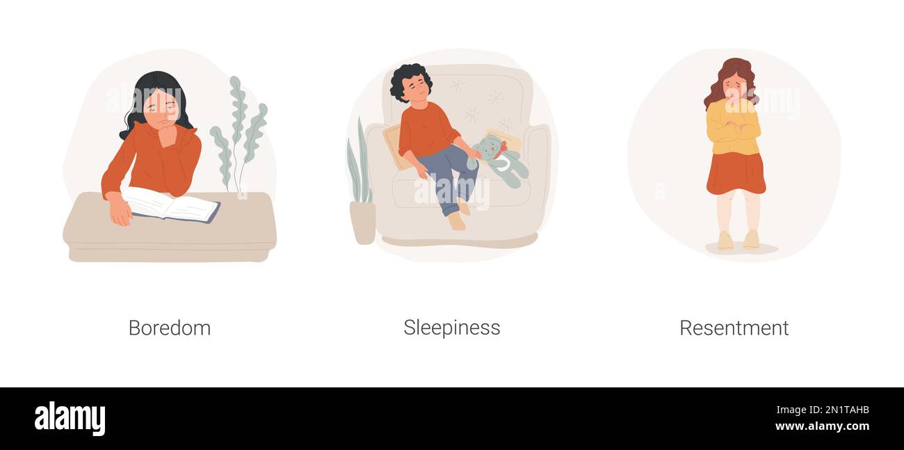 Kids expressing feelings isolated cartoon vector illustration set ...