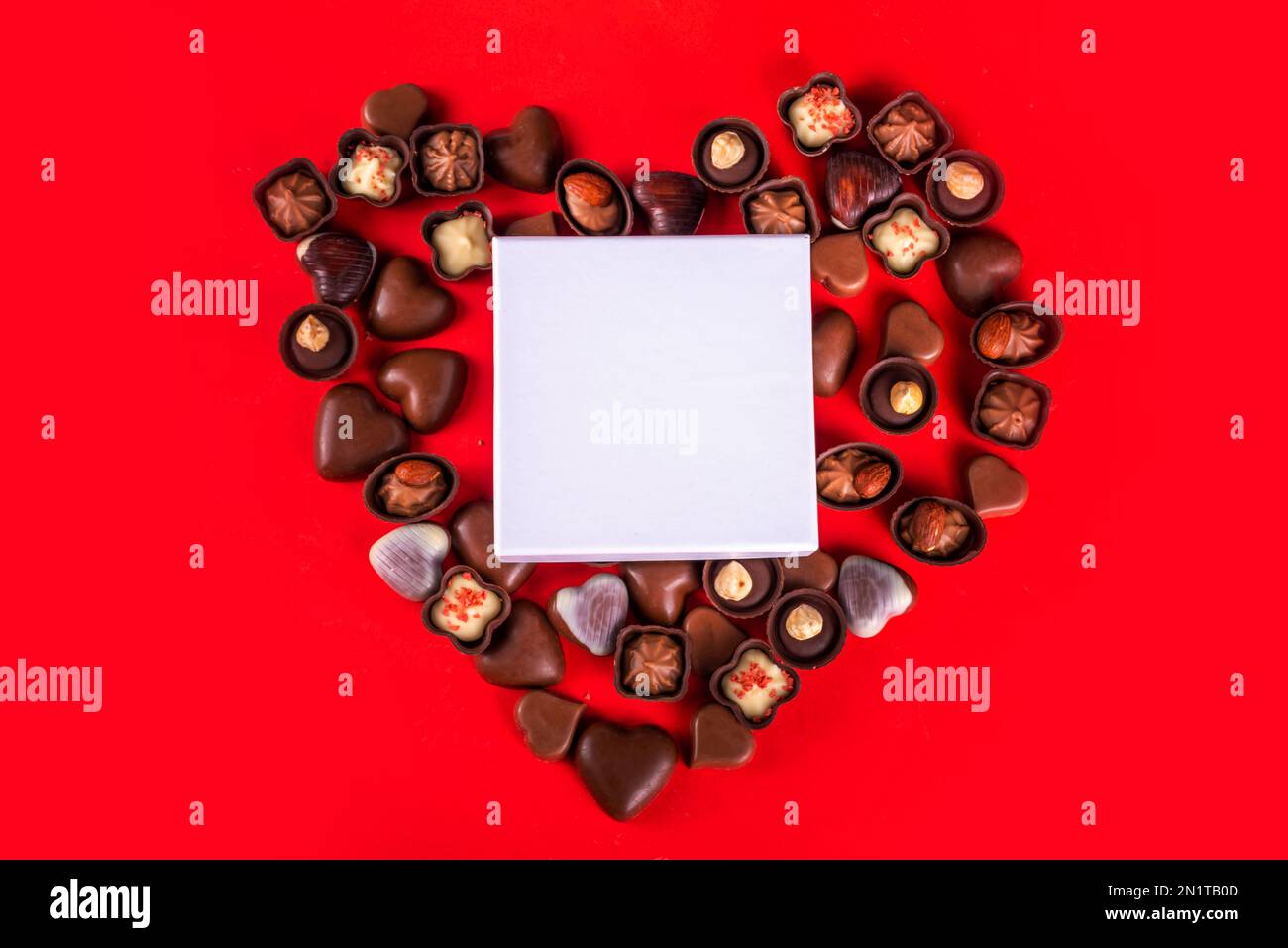 Valentines Day chocolates banner, background, frame. Various sweets and ...