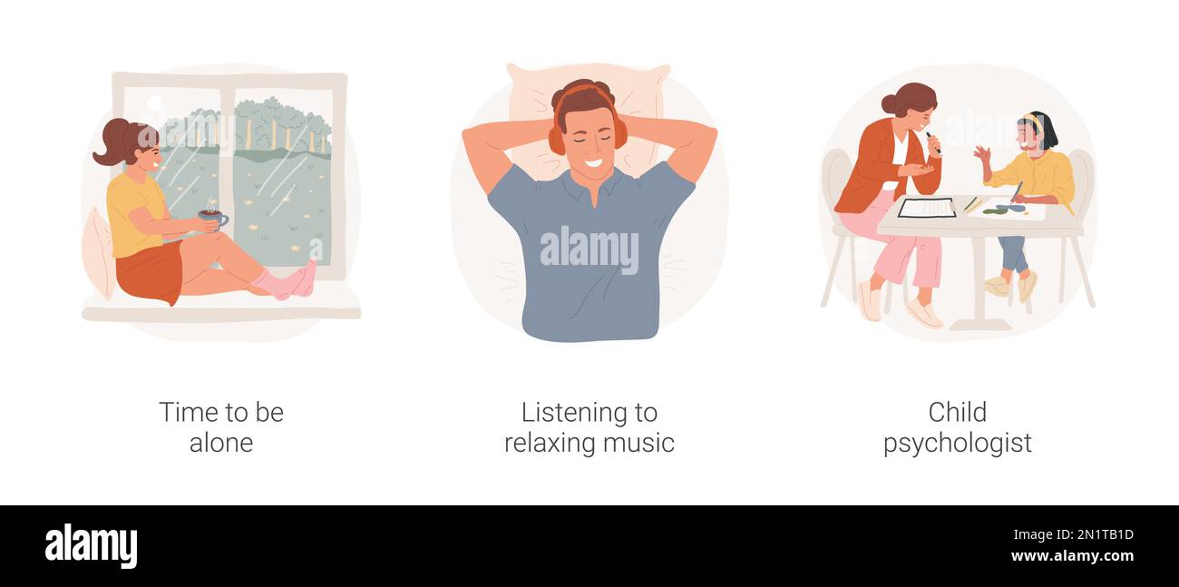 Emotion management isolated cartoon vector illustration set. Time to be ...