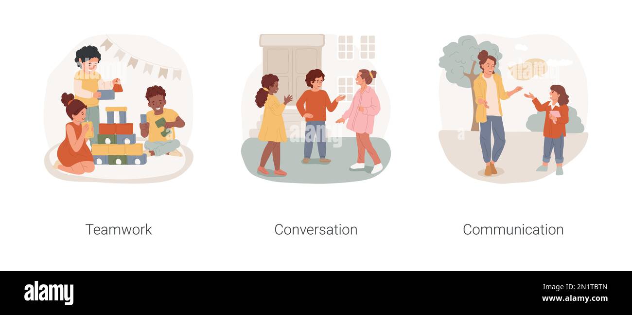 Social skills development isolated cartoon vector illustration set ...