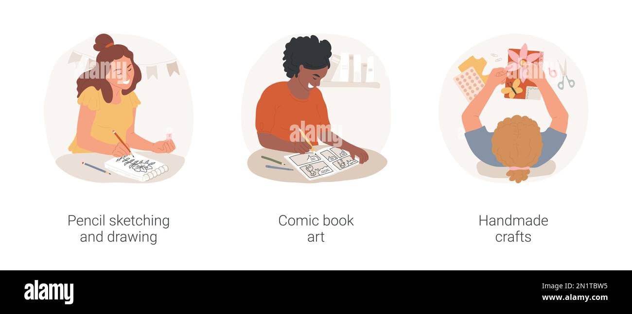 Artsy hobbies isolated cartoon vector illustration set. Pencil ...