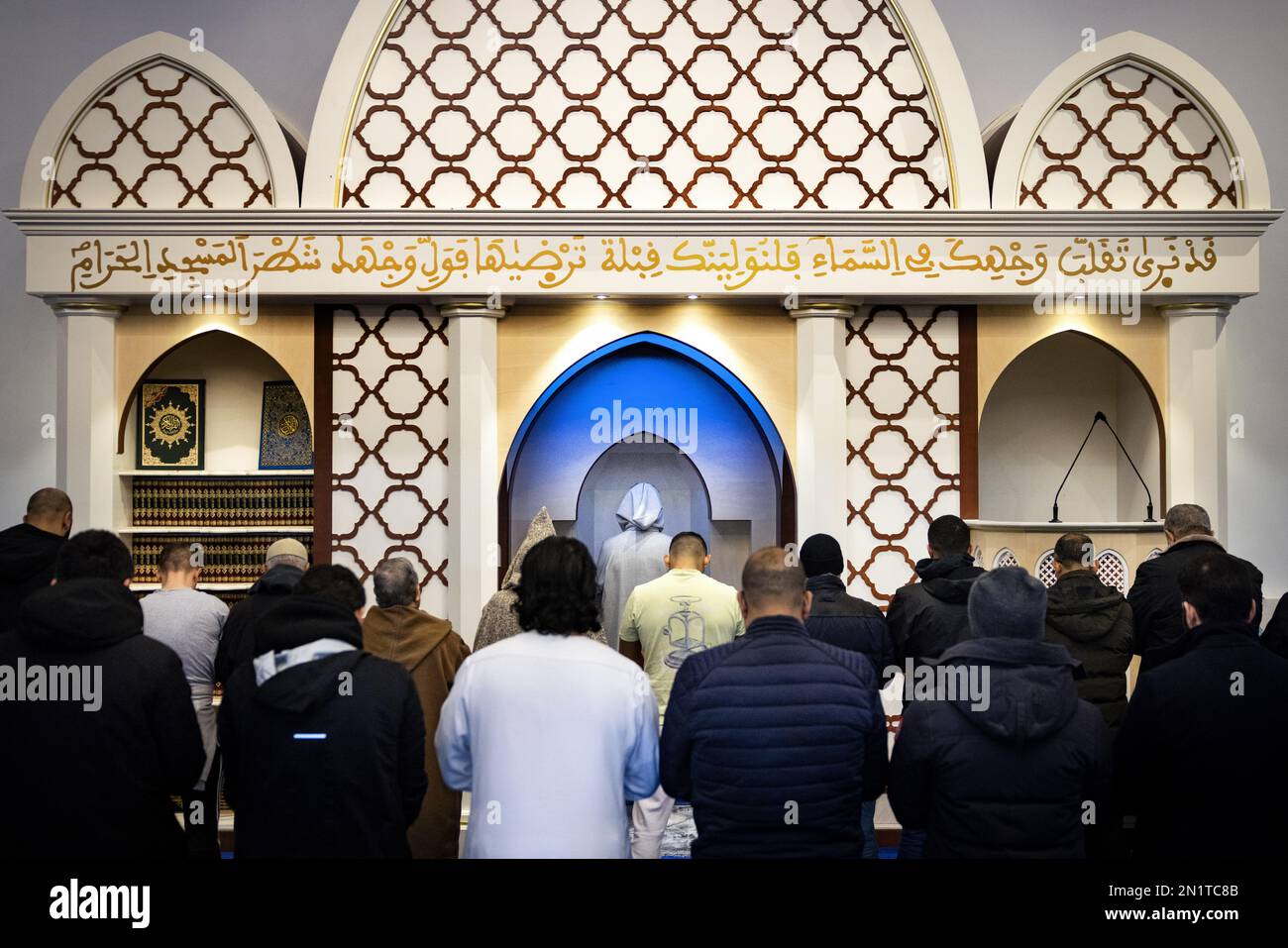 AMSTERDAM - Muslims in prayer in the Blue Mosque where an extra prayer ...