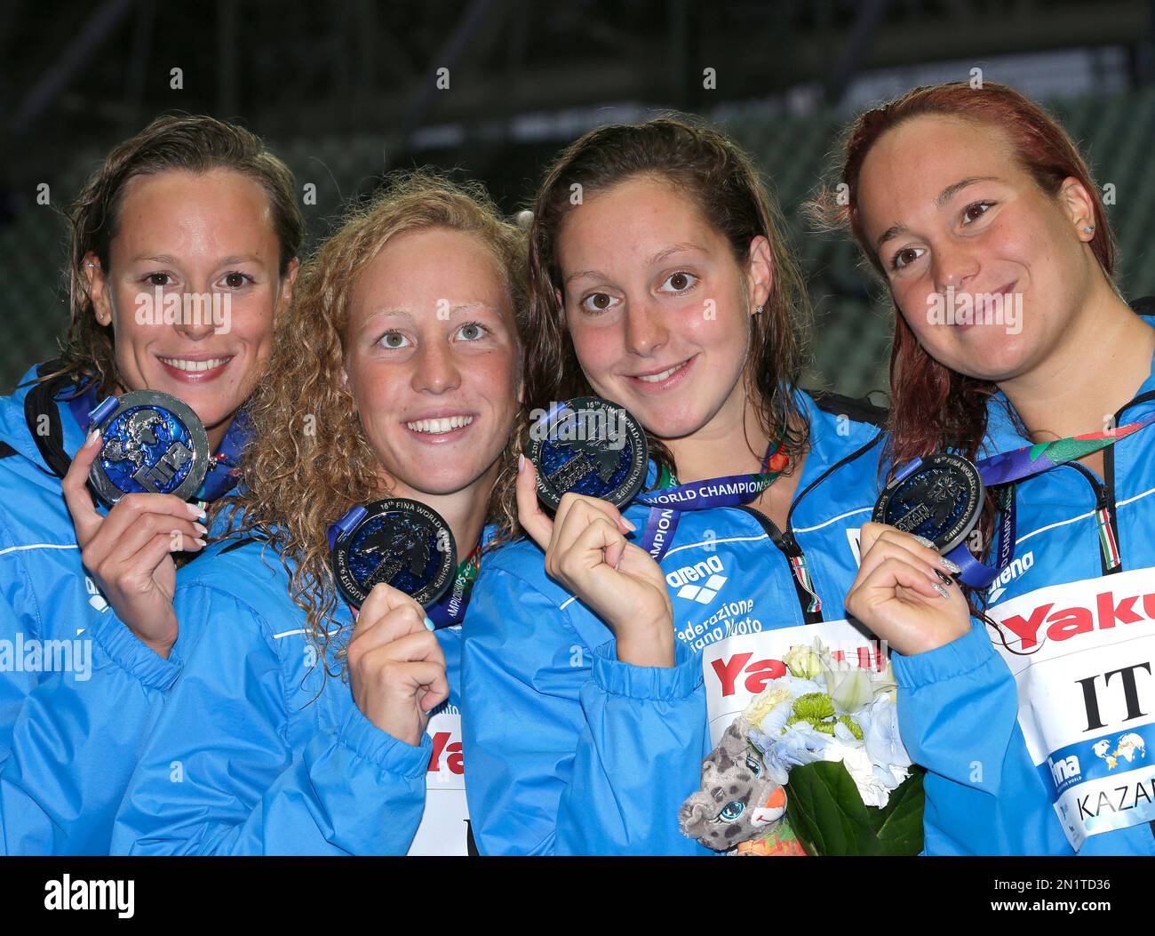 Italy's women's 4x200m freestyle relay team from left, Federica ...