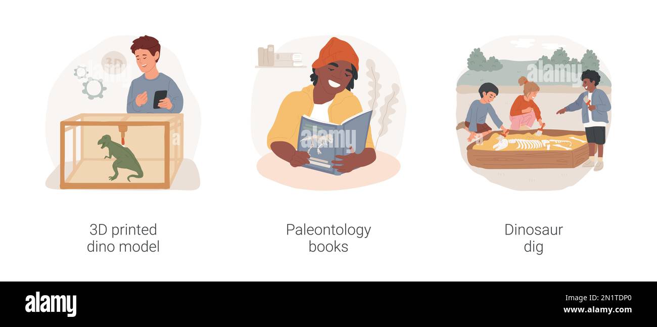 Paleontology as a hobby isolated cartoon vector illustration set. Child ...