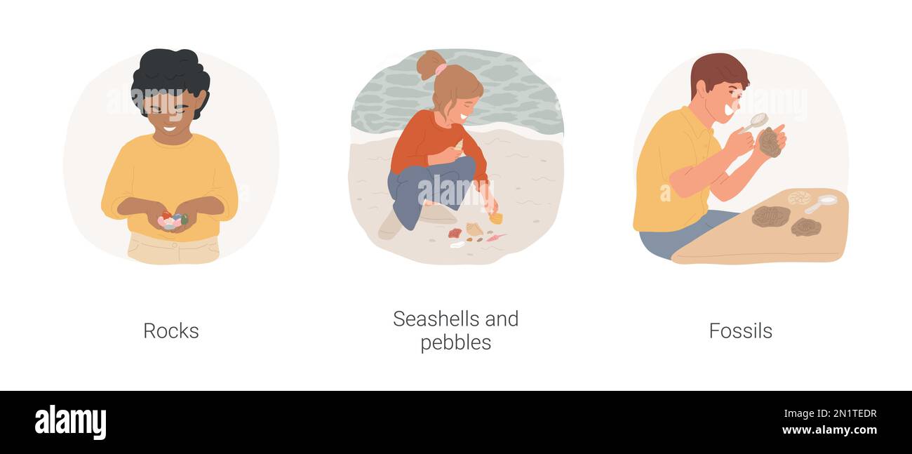 Collecting nature items isolated cartoon vector illustration set. Boy ...