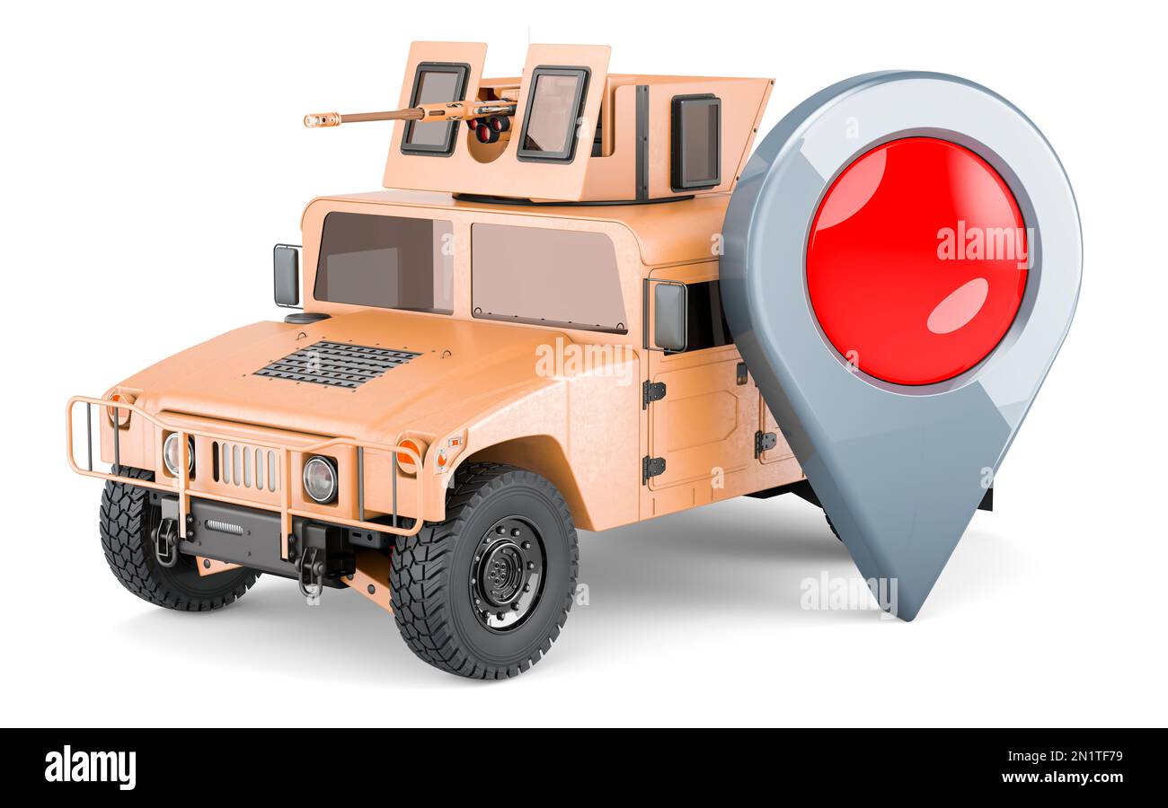 High Mobility Multipurpose Wheeled Vehicle with map pointer. 3D ...