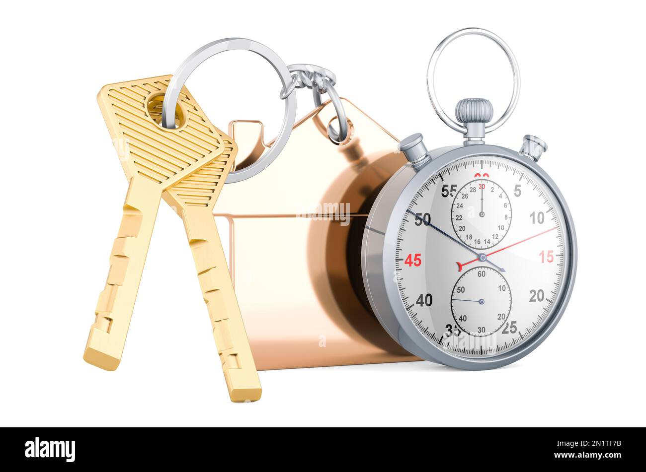 Home key with keychain with stopwatch. 3D rendering isolated on white ...