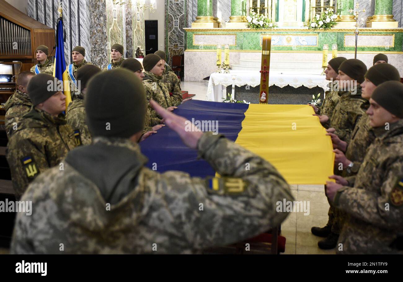 KYIV, UKRAINE - FEBRUARY 06, 2023 - Participants carry the coffin ...