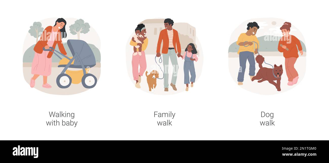 Going for a walk isolated cartoon vector illustration set. Walking with ...