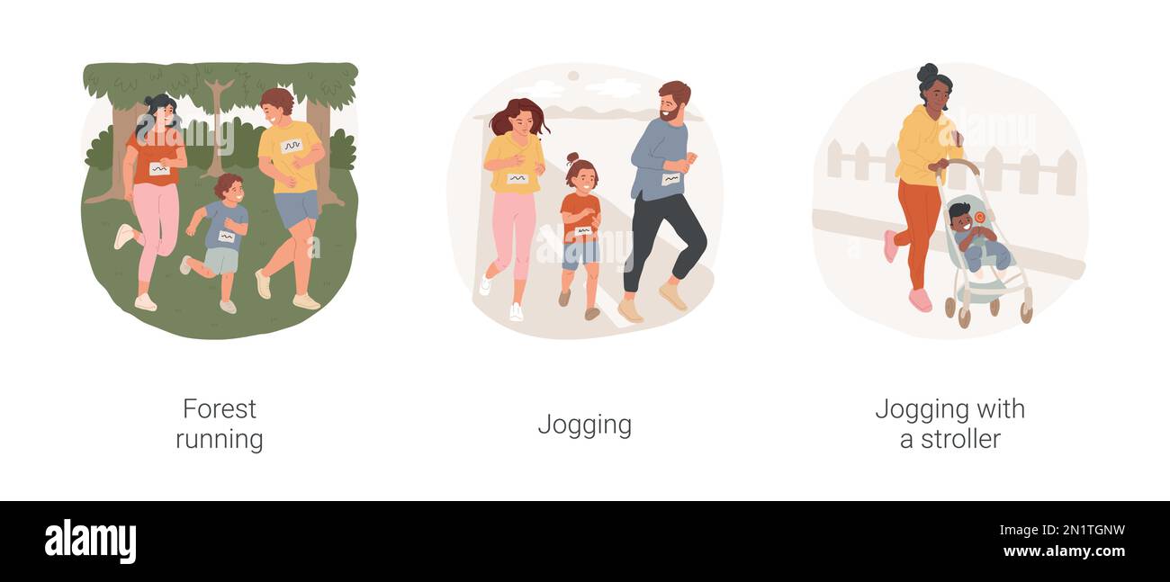 Running isolated cartoon vector illustration set. Forest running, cross ...