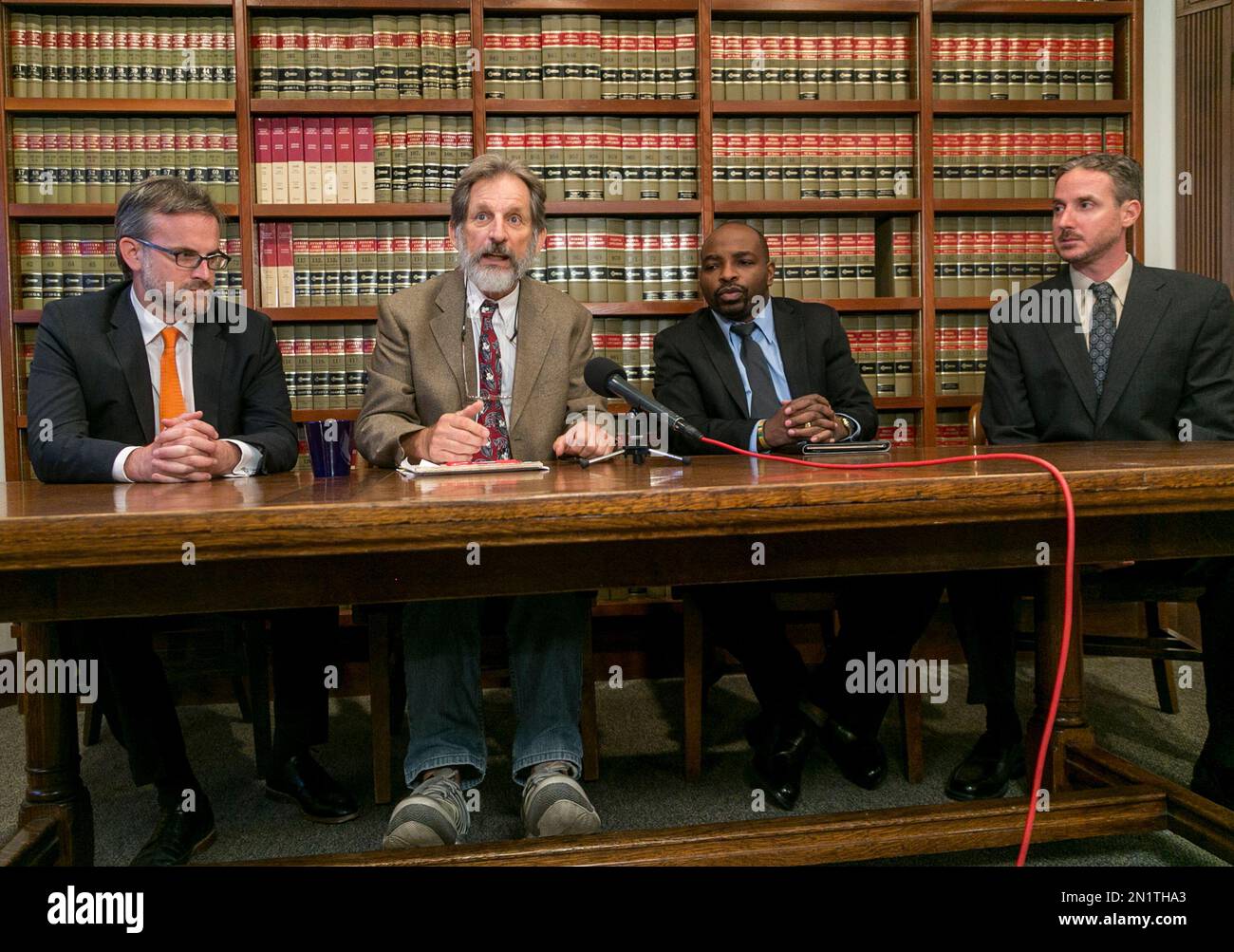 Attorneys, from left, Reuven Cohen, Dan Stormer, Emmanuel N'Shalai and ...
