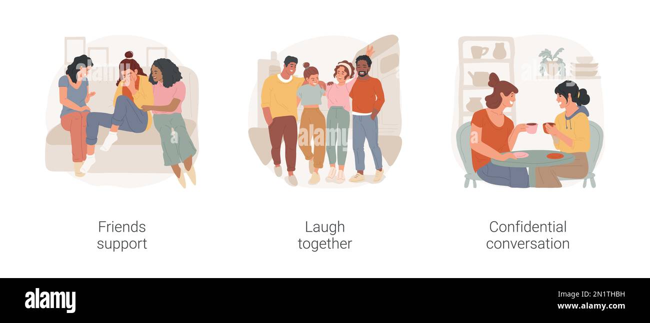 Good friends isolated cartoon vector illustration set. Friends support ...