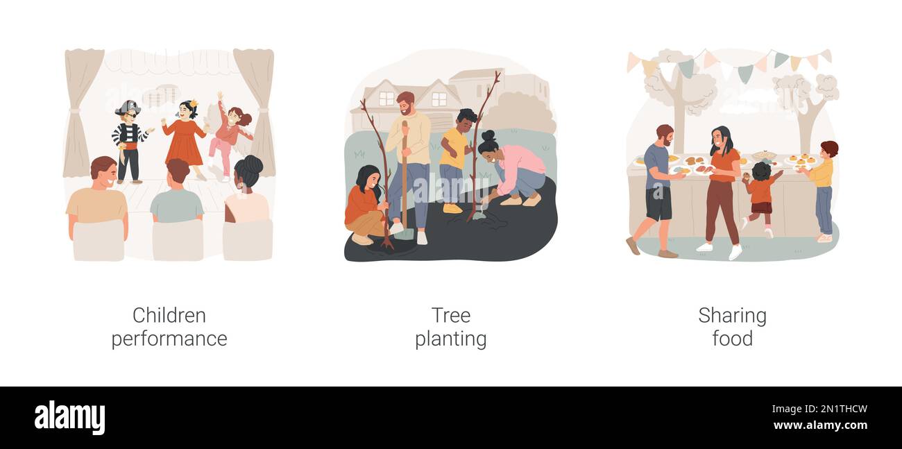 Neighborhood activities isolated cartoon vector illustration set ...