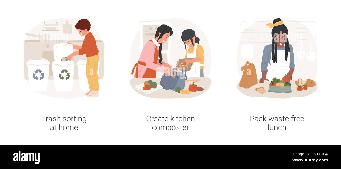 Garbage sorting isolated cartoon vector illustration set. Reduce reuse ...