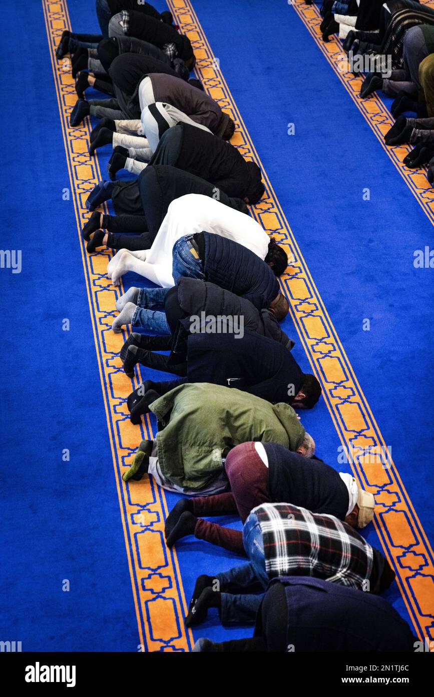 AMSTERDAM - Muslims in prayer in the Blue Mosque where an extra prayer ...