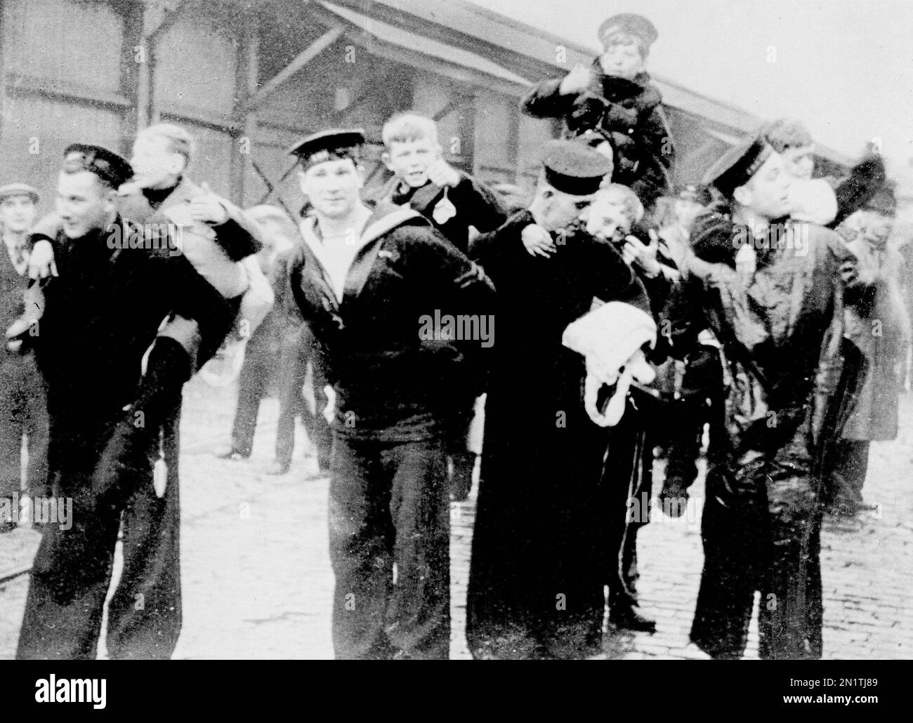 Five of the six British children rescued by the British warship HMS ...