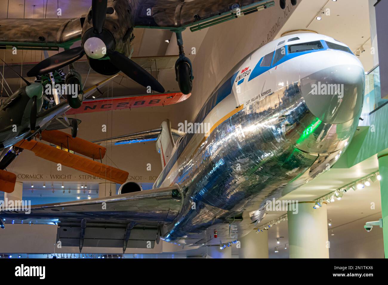 Chicago, IL, USA - February 6, 2023: Boeing 727 (N7017U) on display at ...