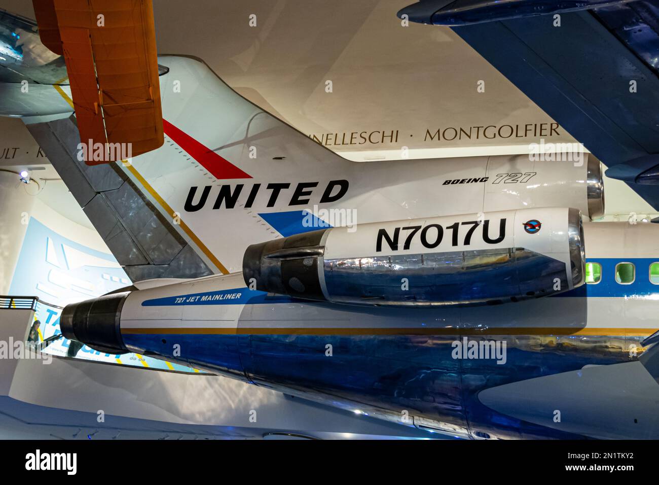 Chicago, IL, USA - February 6, 2023: Boeing 727 (N7017U) on display at ...