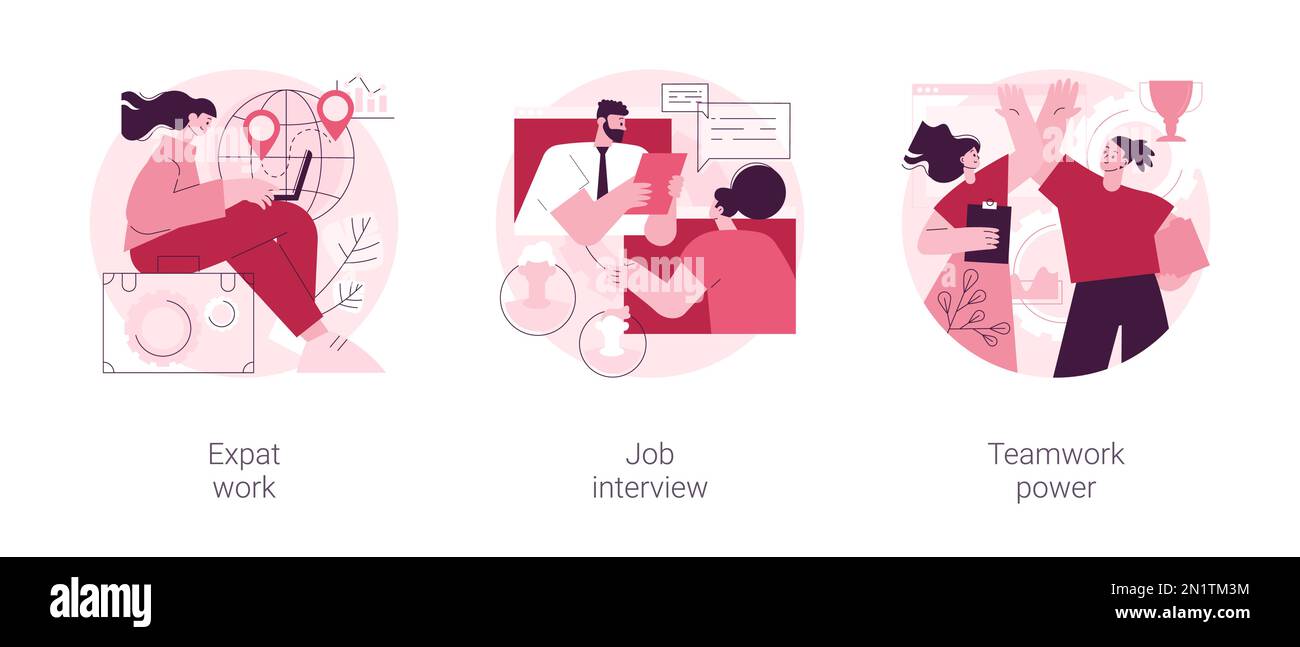 Hiring employees abstract concept vector illustration set. Expat work ...