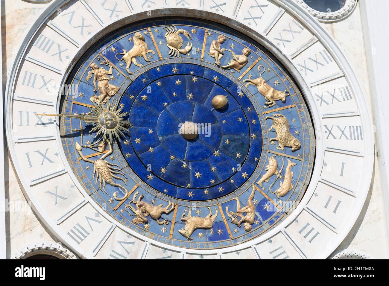 Italy, Venice, closeup of the astrological clock face in St.Mark's ...