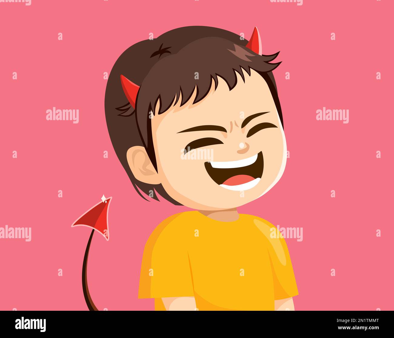Happy little boy laughing and smiling evil concept Stock Photo - Alamy